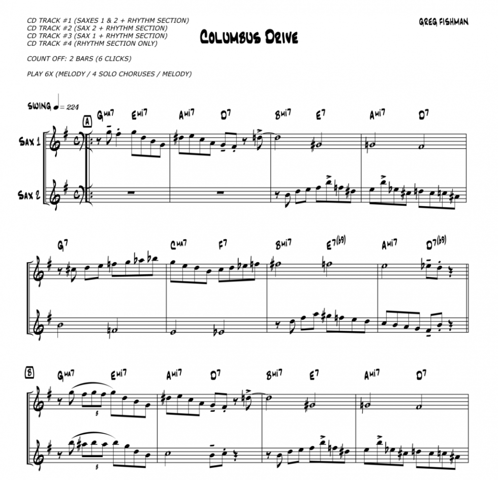 Jazz Saxophone Duets Volume 1 - Greg Fishman Jazz Studios